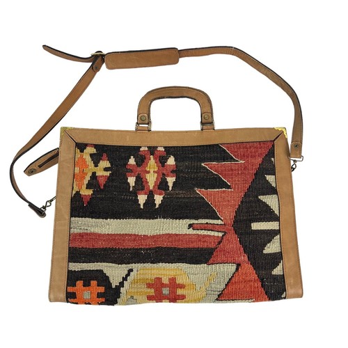 Vintage Leather Woven Tapestry Kilim Rug Shoulder Bag Briefcase Laptop ...