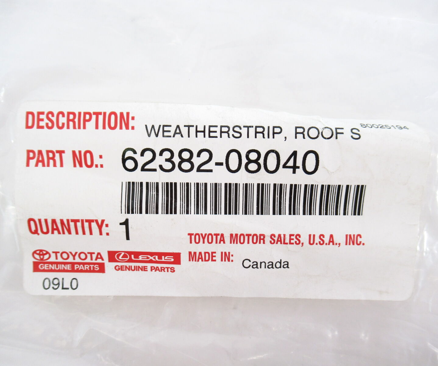 Genuine OEM Toyota 62382-08040 Driver LH Side Roof Weatherstrip 2011 ...