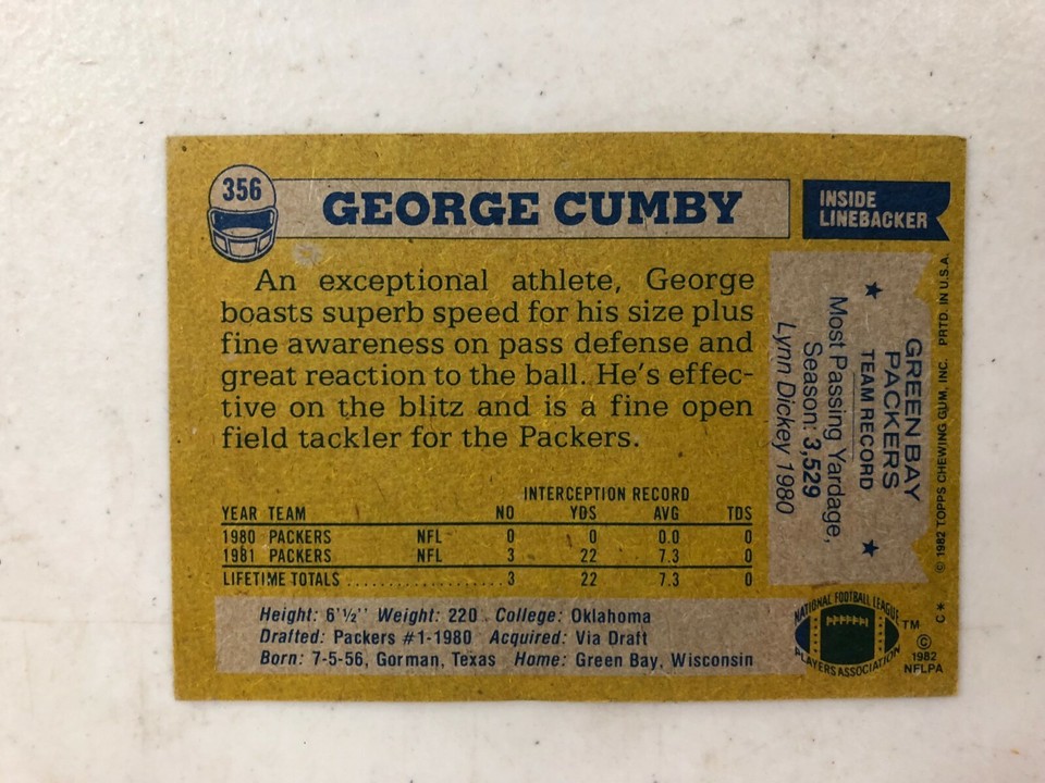 Vintage 1982 Green Bay Packers Football Trading Card George Cumby | eBay