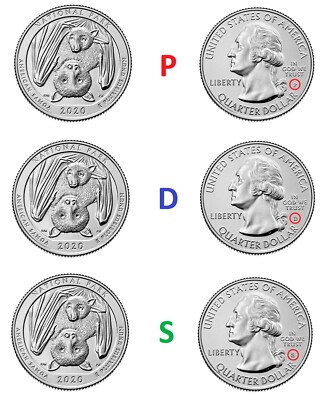 🇺🇸 3 coins US Quarters 25 cents National Park American Samoa BAT, P D S ...