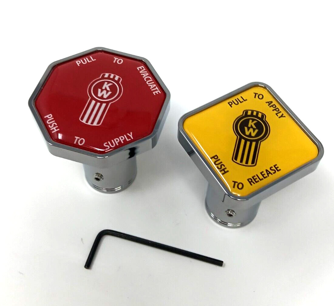 Kenworth emblem air brake knobs chrome metal screw on truck semi truck ...