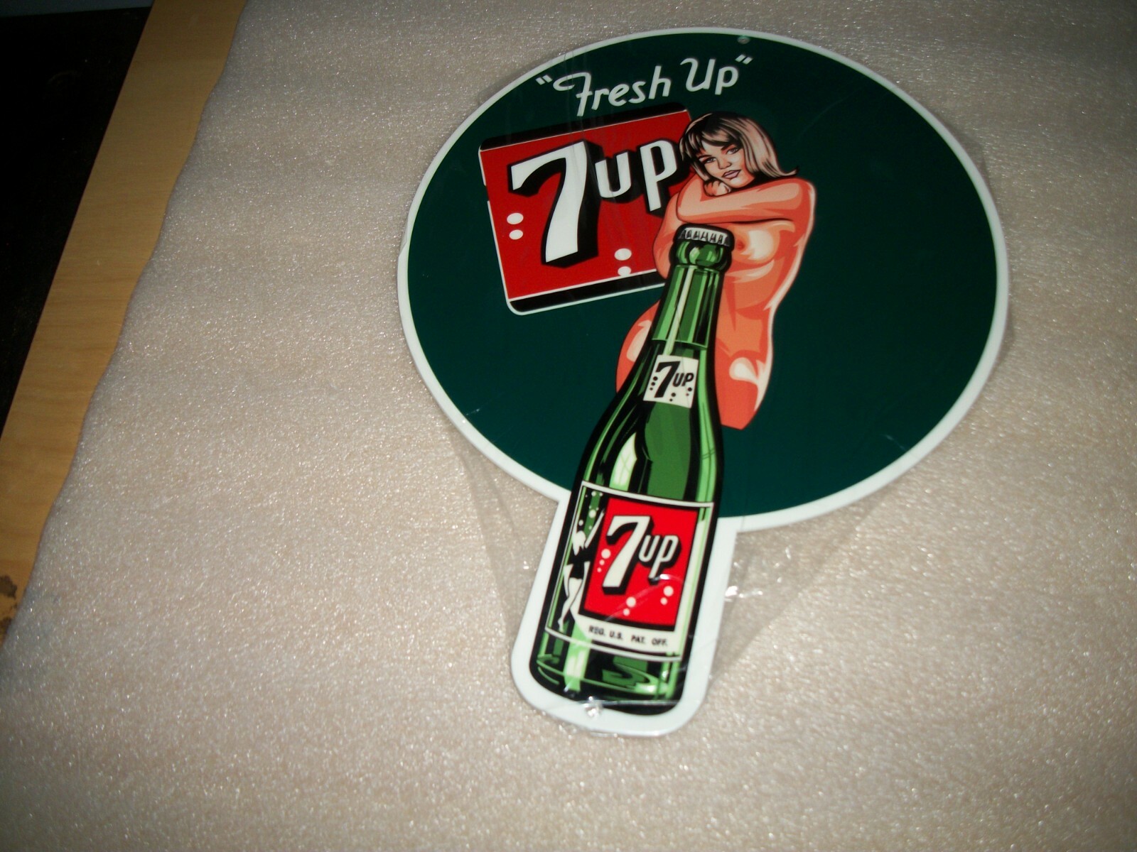 REPRODUCTION VINTAGE 7UP BOTTLE SIGN with girl - Garage Decor 14 gauge ...
