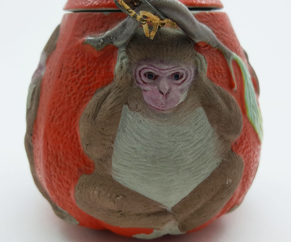 ANTIQUE JAPANESE BANKO WARE POTTERY TEA POT PUMPKIN SHAPE W/ EMBOSSED ...