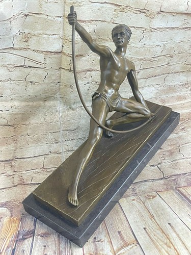 Signed Powerful Man With Bow Statue Figurine Bronze Sculpture Figure ...