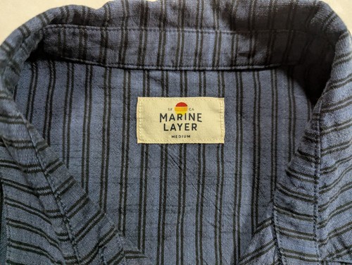 Marine Layer Men's Textured L/S Blue Button Up Shirt Medium 97% Tencel ...