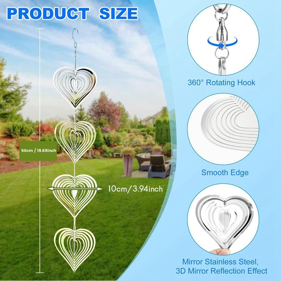 4PCS Heart Bird Scare Reflective -Sided Bird Reflectors, Sparkly Metal ...