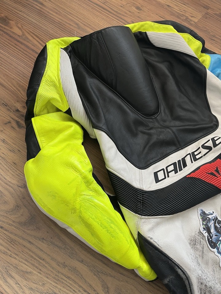Dainese Assen One Piece Leather Suit 56 White Black Fluo Blue Race Road ...