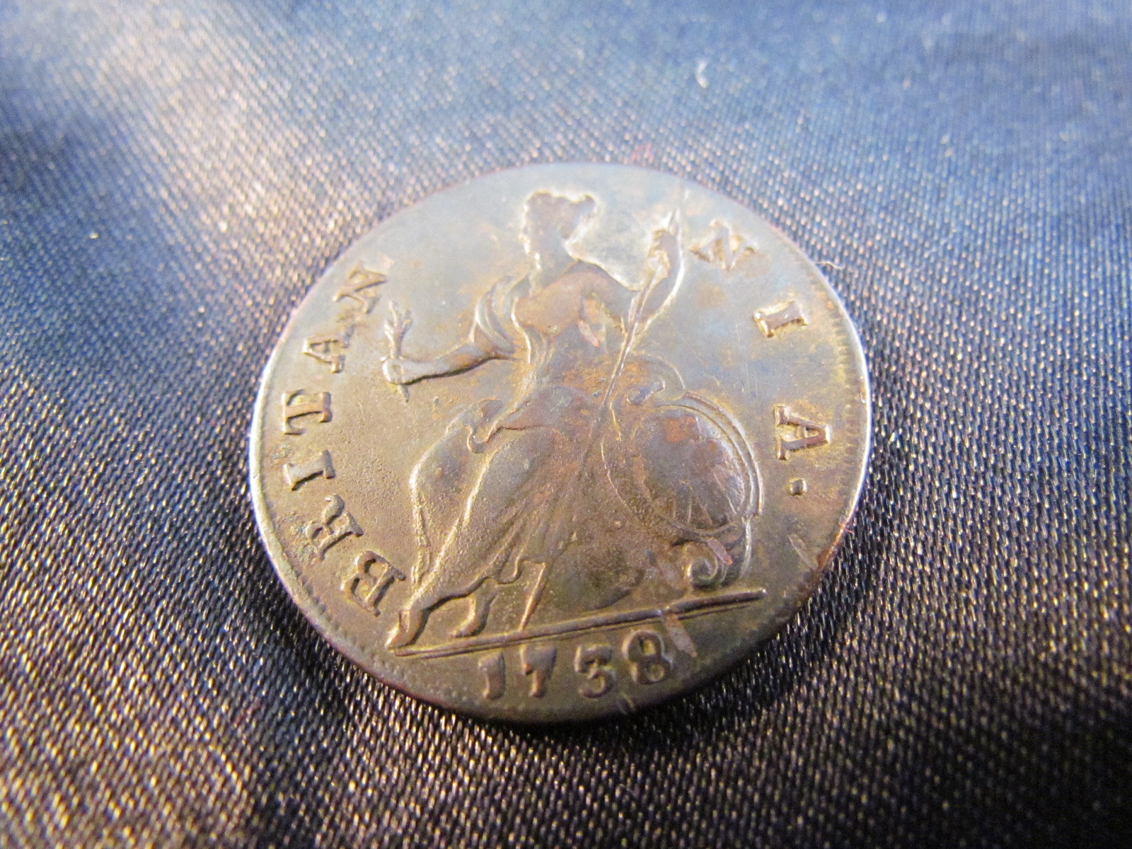 1/2 penny Georgius / Georgivs II Rex Britan 1738 jünger Kopf young head ...