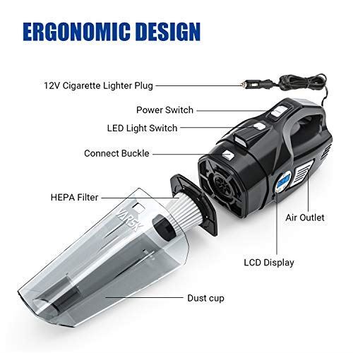 VARSK 4-in-1 Car Vacuum Cleaner, Tire Inflator Portable Air Compressor ...