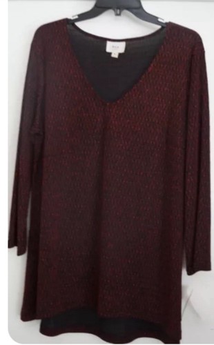 ECI NY 🌹NWT XL $79 Red & Black Sparkle V-neck Long Sleeve Lightweight ...