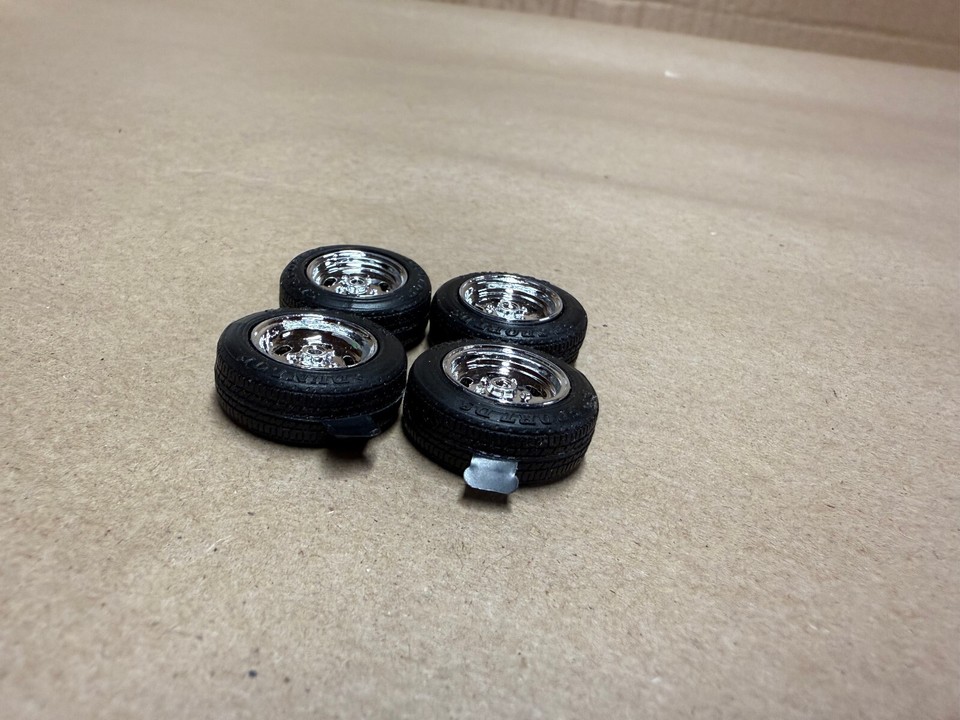 CHROME Ansen Slot Style Small Wheels Matched Tires 13" VW Import 1/25 ...