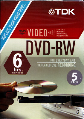 5 Pack TDK DVD-RW 4.7 GB 6hr (DVD-RW47VAM85) with tall slim cases (new ...