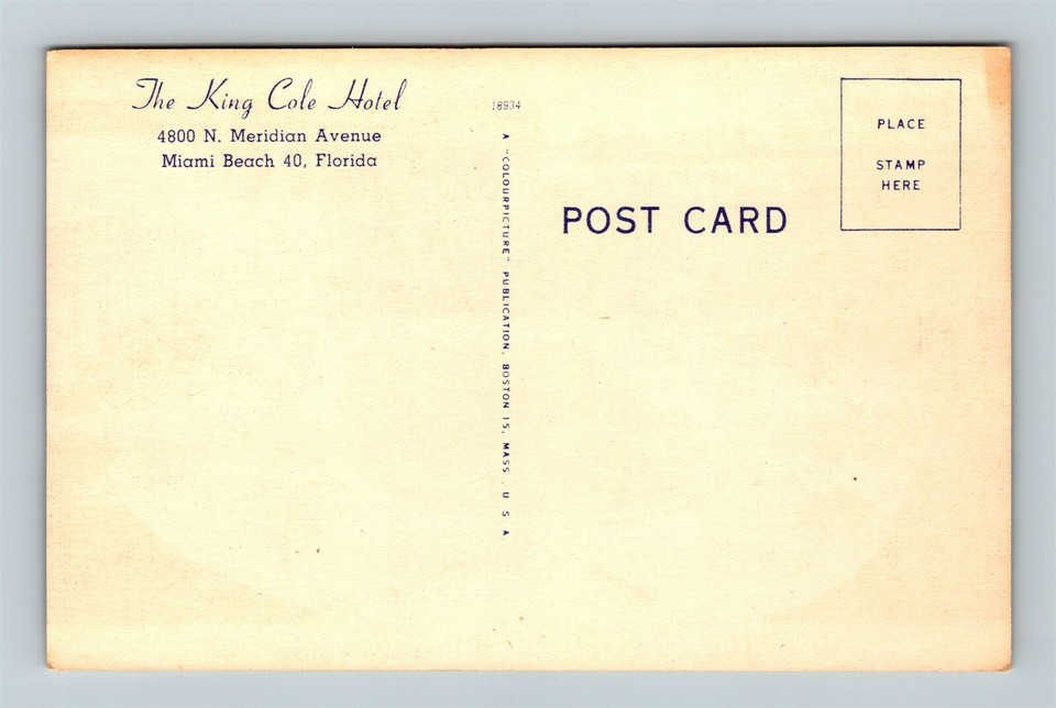 Postcard FL Miami Beach Florida The King Cole Hotel Swimming Pool ...