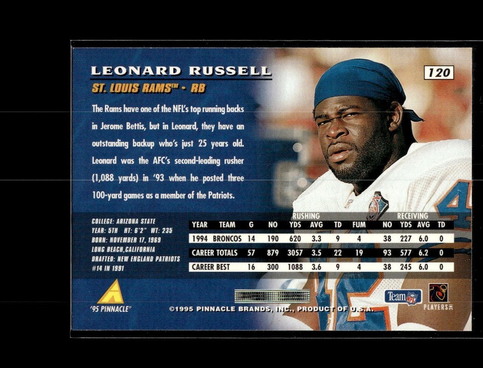 Leonard Russell 1995 Pinnacle #120 St. Louis Rams Football Card | eBay