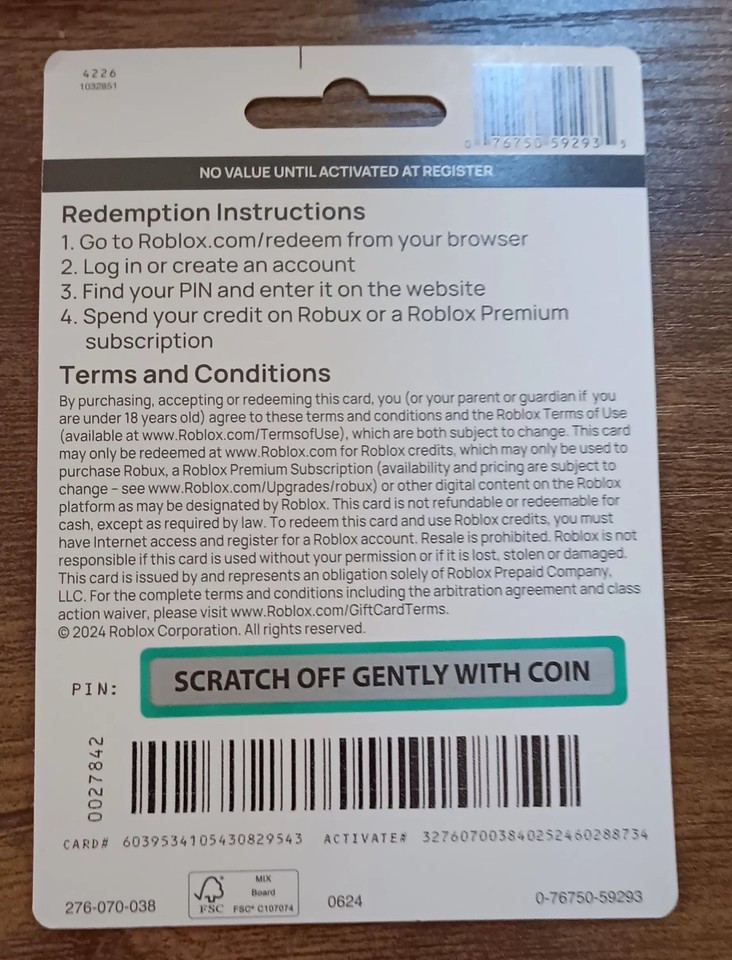 WOW! Roblox $25 Physical Gift Card includes Virtual item Gift Card ...