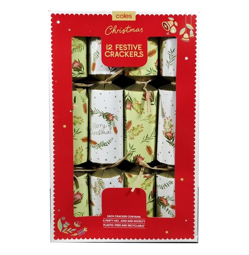 12 x Christmas Crackers Bon Bons 30cm Green & White Australian Floral ...