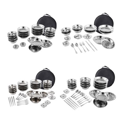 Stainless Steel Plates and Bowls Camping Set Reusable Lightweight ...