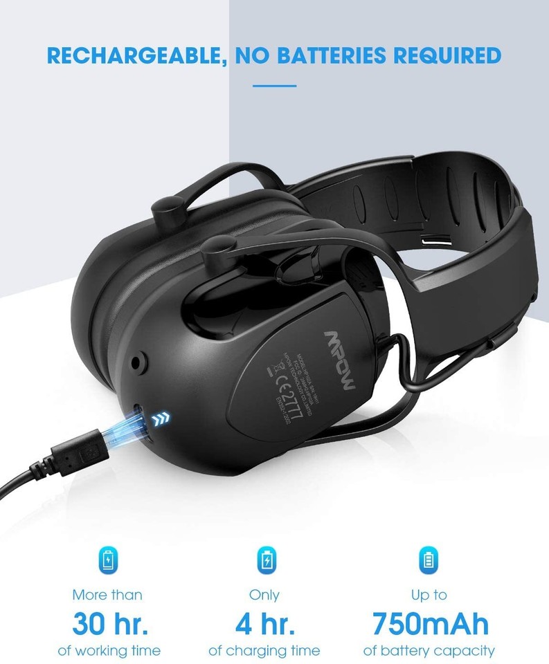 Mpow Bluetooth Ear Muffs 36dB Noise Reduction Earmuffs Safety Hearing ...