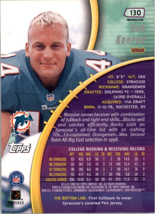 1999 Stadium Club Chrome Refractors Football Card #130 Rob Konrad | eBay