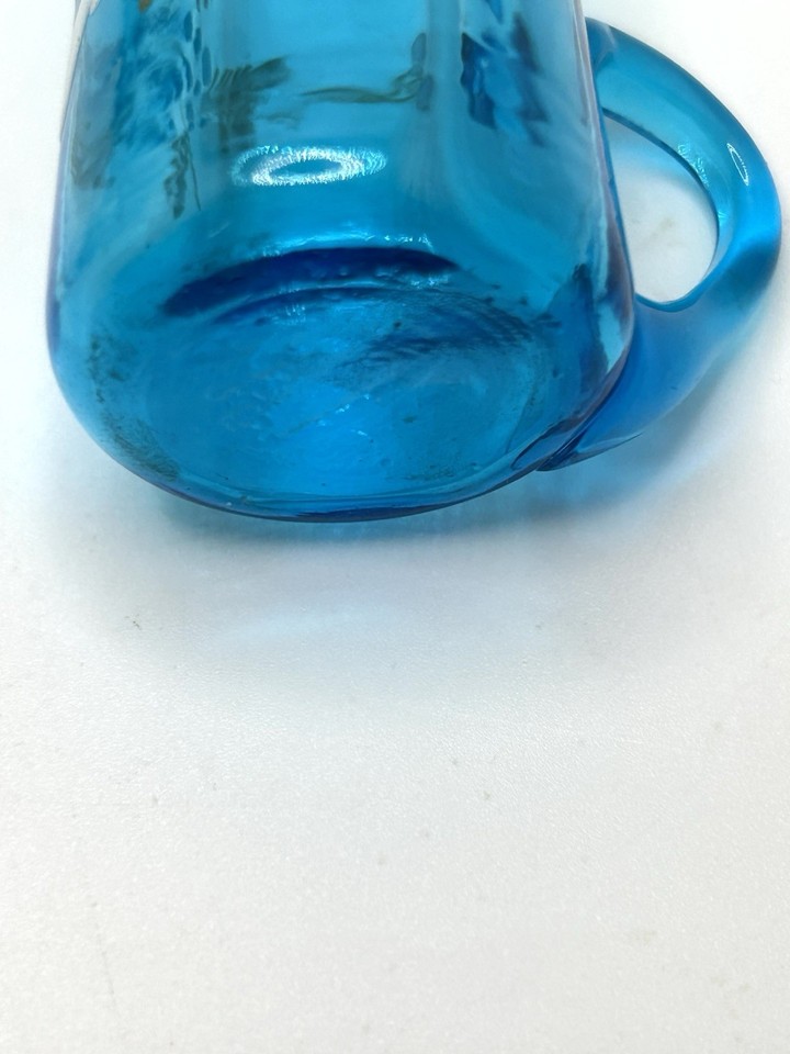 Bohemian Hand-Blown Blue Glass Cordial Set 5pc Enameled Floral Antique ...