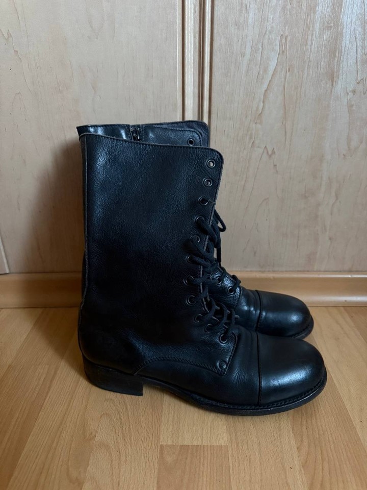MOMA MADE IN ITALY BLACK LEATHER BOOTS ZIPPER BIKER ANKLE BOHO WOMENS ...