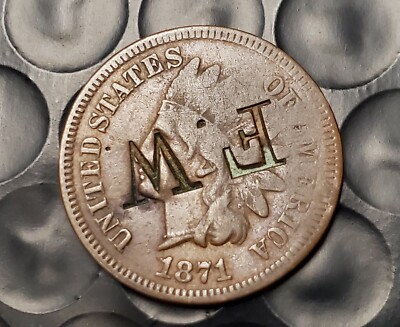 1871 Indian Head Cent Us Rare Coin Key Date Vf Details Shallow N Fs-901 ...