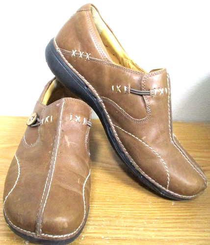 Unstructured by Clarks Womens Brown Leather Slip-Ons Buttons Size 8 M ...