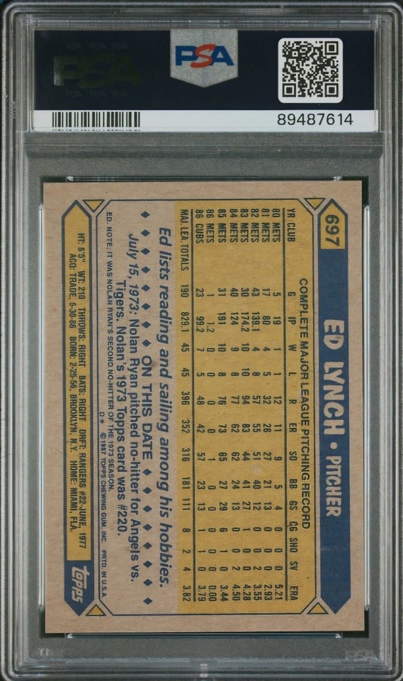 PSA 7 1987 Topps #697 Ed Lynch | eBay