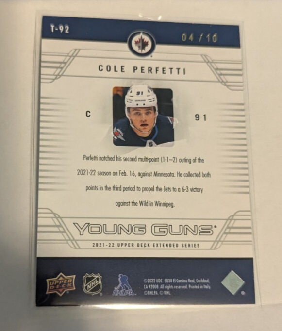2021 Extended Series 06-07 Upper Deck Retro Exclusives Cole Perfetti ...