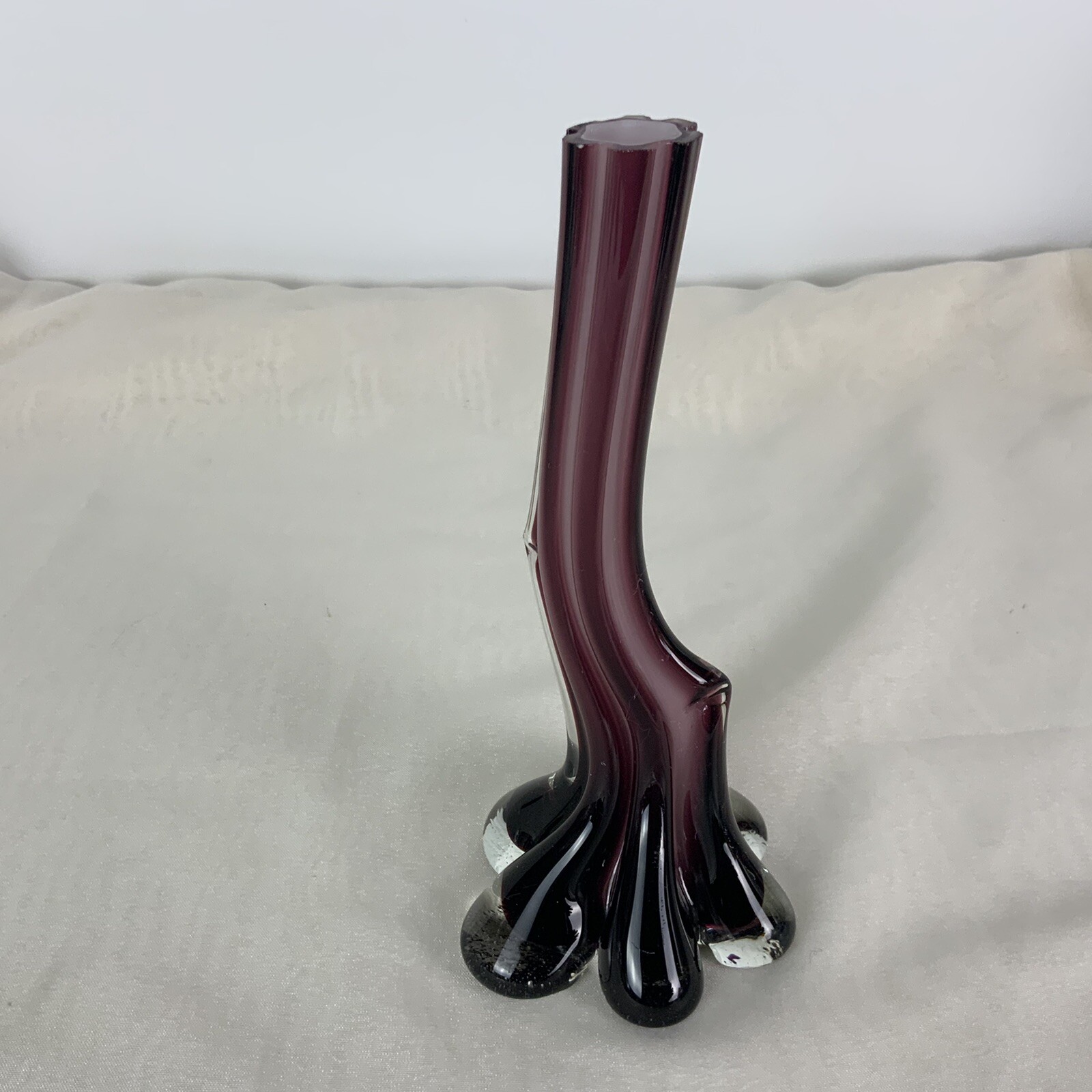 Vintage Art Glass Vase Tree Trunk Shape Plum Color W/ White Lining ...