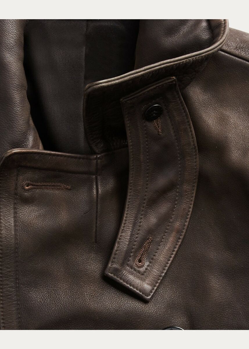 New RRL Ralph Lauren Leather Brown/Gray Peacoat Jacket Coat New RRL Ralph Lauren Leather Brown/Gray Peacoat Jacket Coat