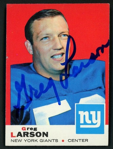 1969 Topps Greg Larson AUTOGRAPHED#106 NFL New York Giants Football ...