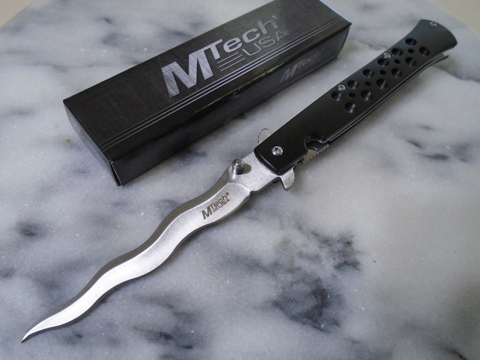 Mtech Assisted Open Black Kris Stiletto Pocket Knife Folding Dagger MT ...