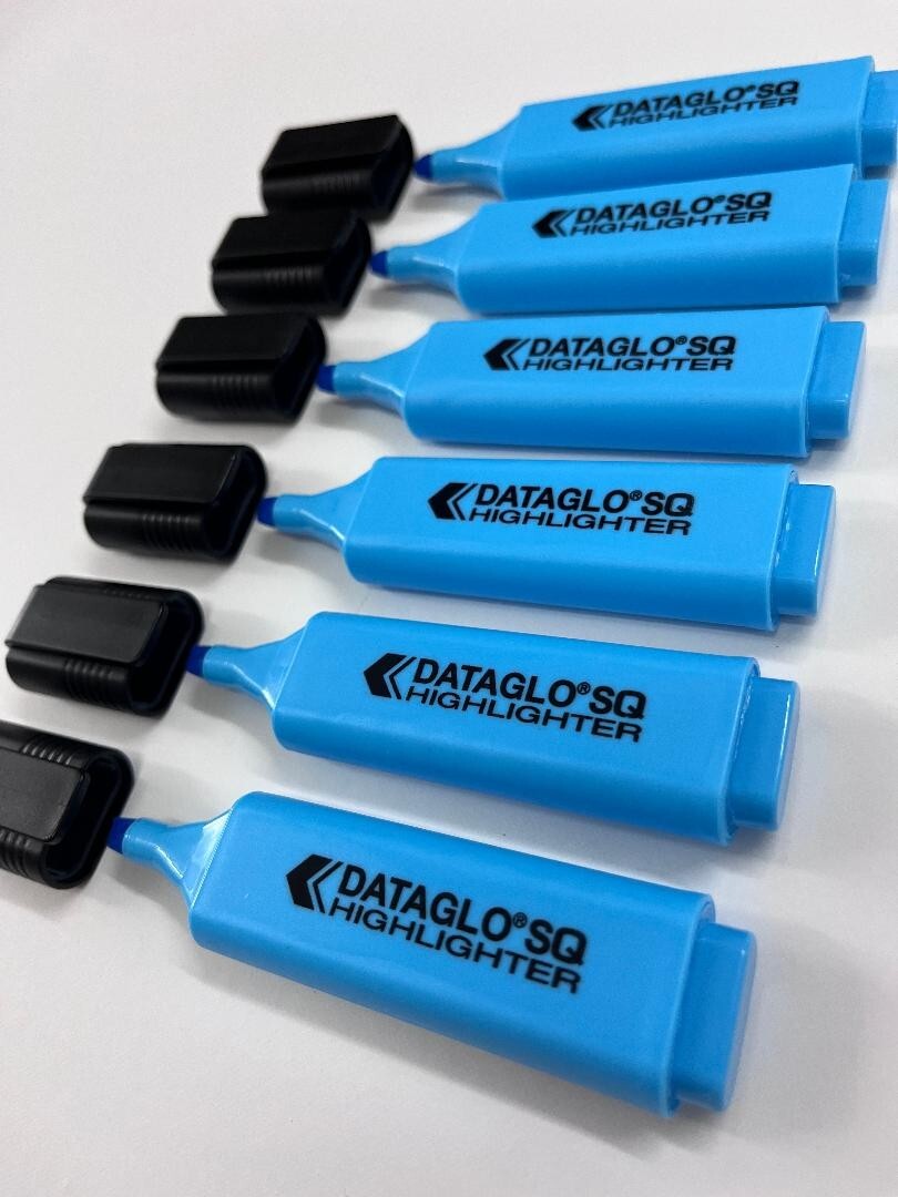 Pack of 10 - Neon Blue Highlighters. Dataglo SQ. Chisel Tip ...