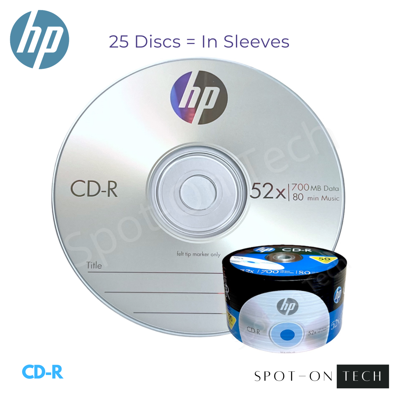 25 HP CD CD-R Logo 52X Blank media 700MB Disc - Original, NO ECO, in ...