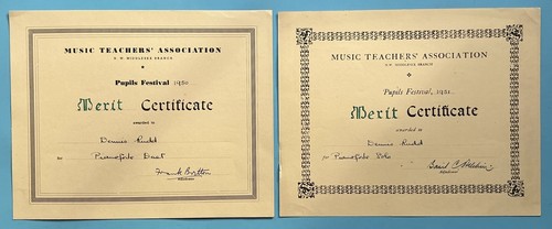 TWO 1950s MUSIC TEACHERS’ ASSOCIATION PIANOFORTE MERIT CERTIFICATES ...