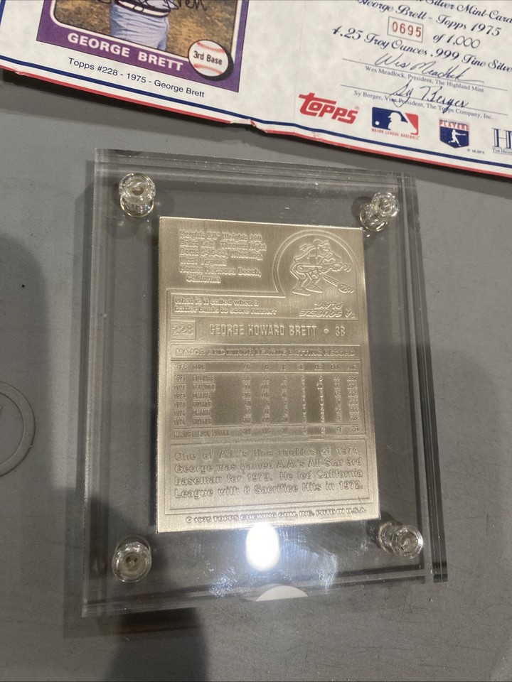 .999 SILVER GEORGE BRETT HIGHLAND MINT SILVER CARD 4.25 OZ NO OUTER ...