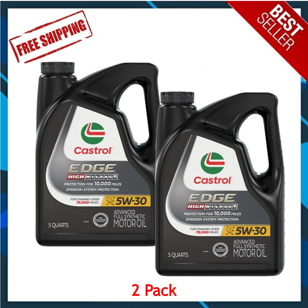 2 PACK Castrol EDGE High Mileage 5W-30 Advanced Full Synthetic Motor ...