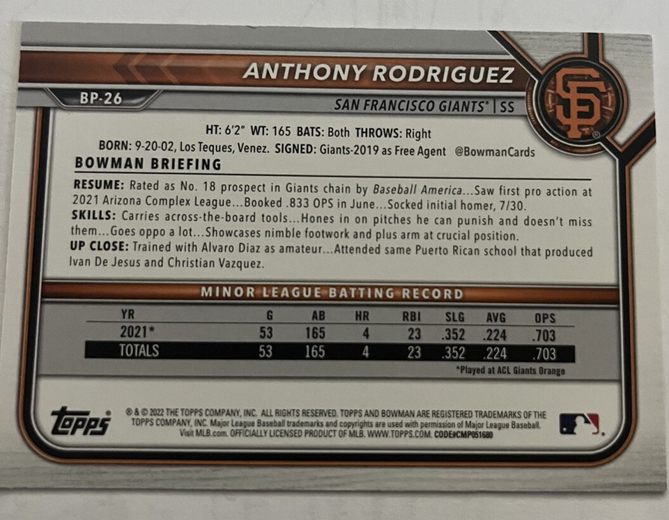 Anthony Rodriquez 1st Bowman green shimmer paper 261/399#BP-26 | eBay
