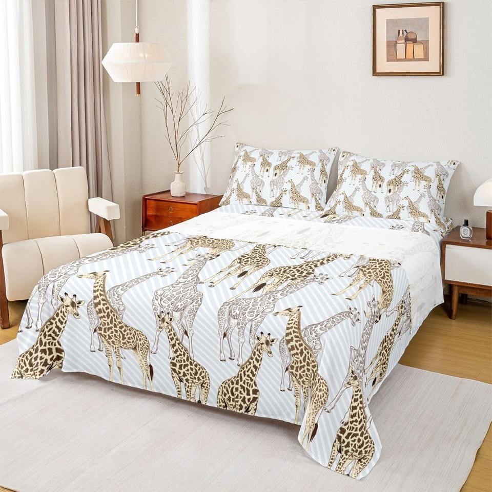 Giraffe Bed Sheets Queen Size Cartoon Giraffe Sheet Set Tropical Animal ...