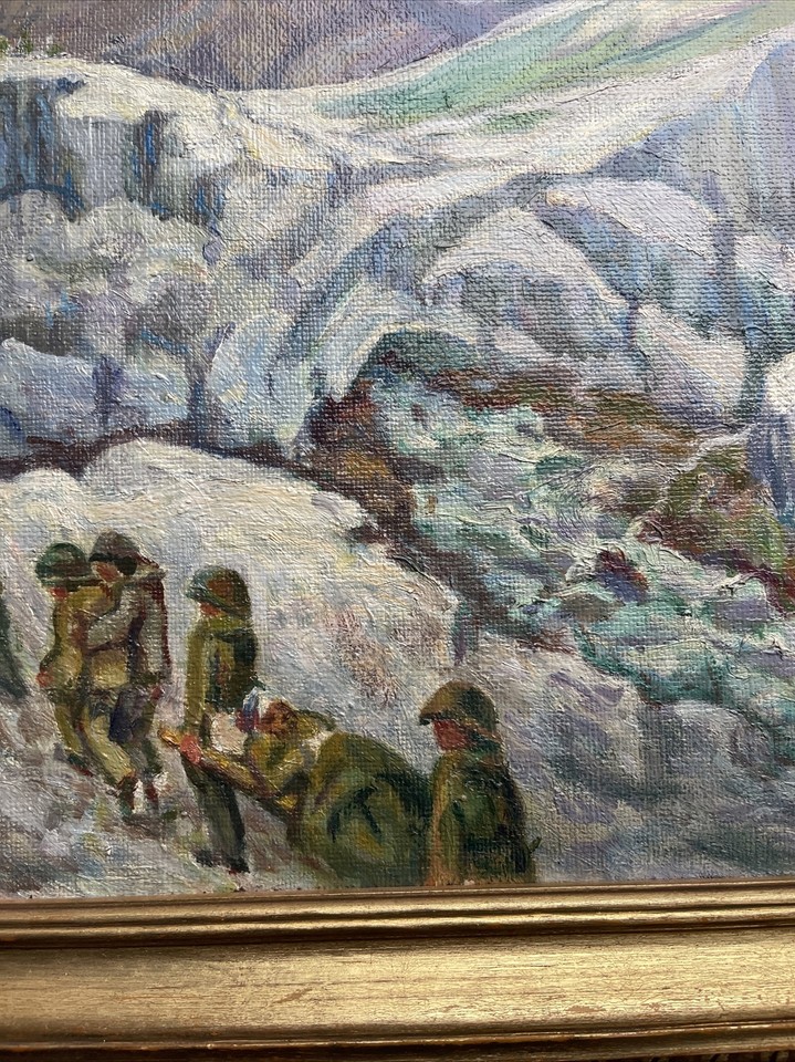 ANTIQUE WW2 PAINTING MILITARY SOLDIERS WOUNDED MEDICAL IMPRESSIONISM ...