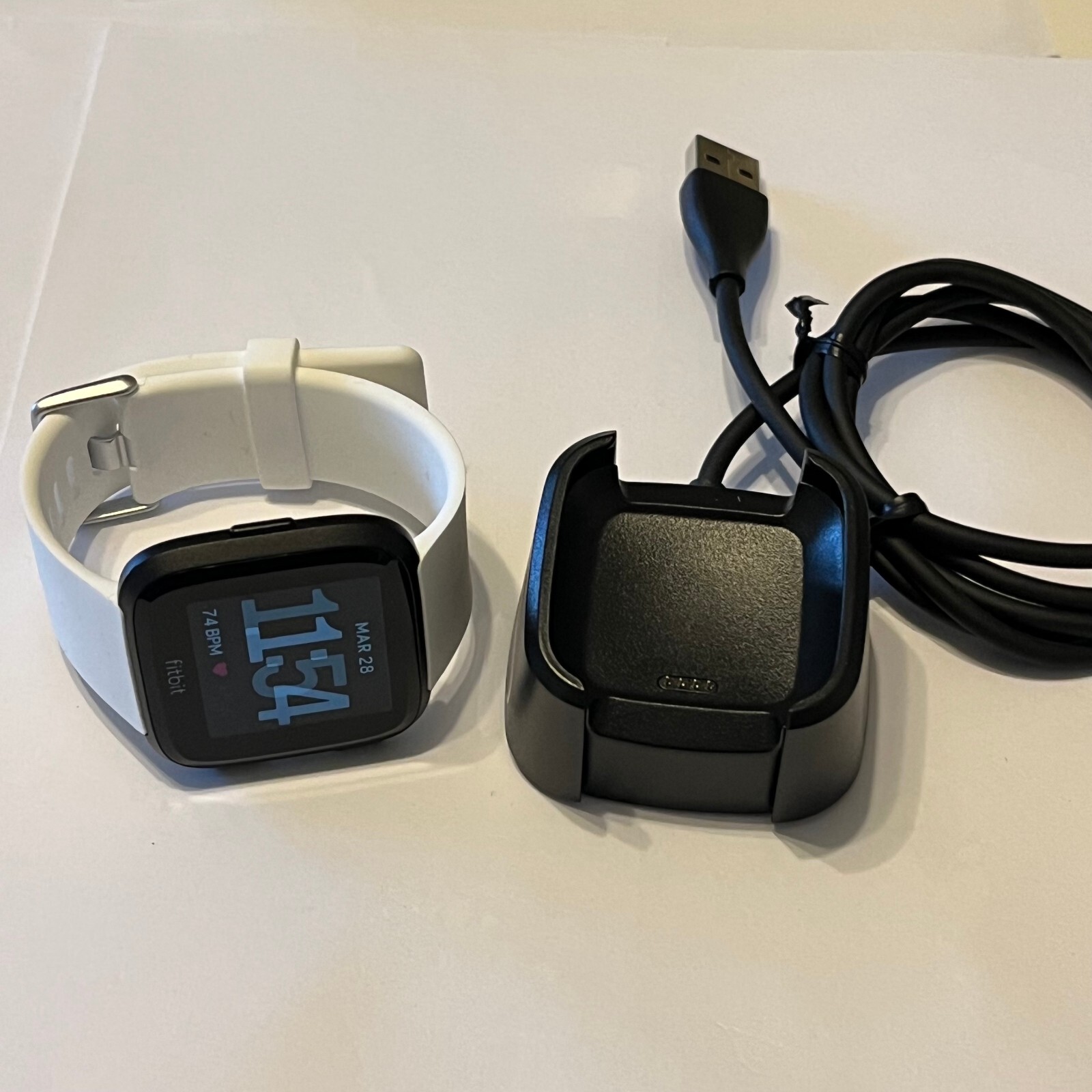 Fitbit Versa - Health & Fitness Smart Watch - Black Case w/ White Band ...