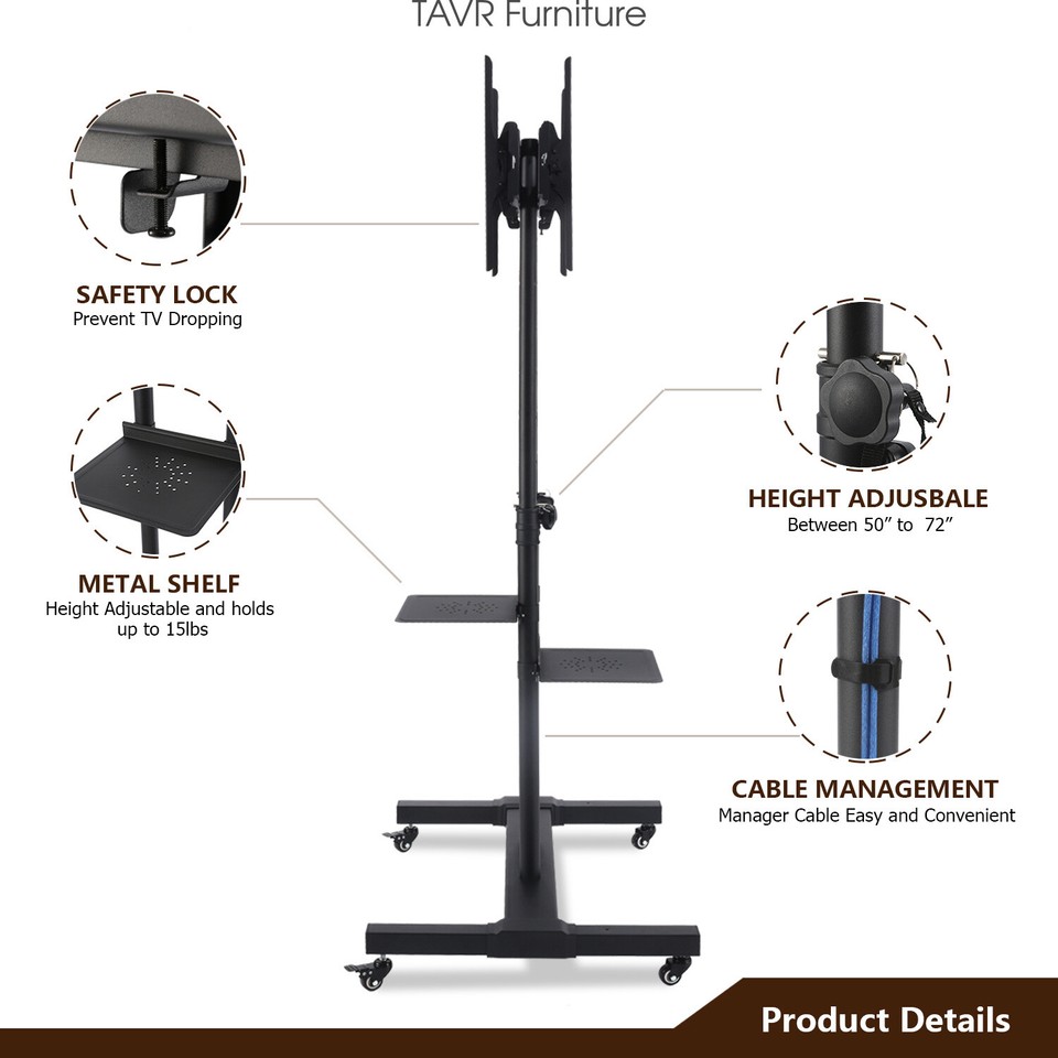 Dual Mobile TV Stand Rolling TV Cart Two Brackets with Wheel for 32-70 ...