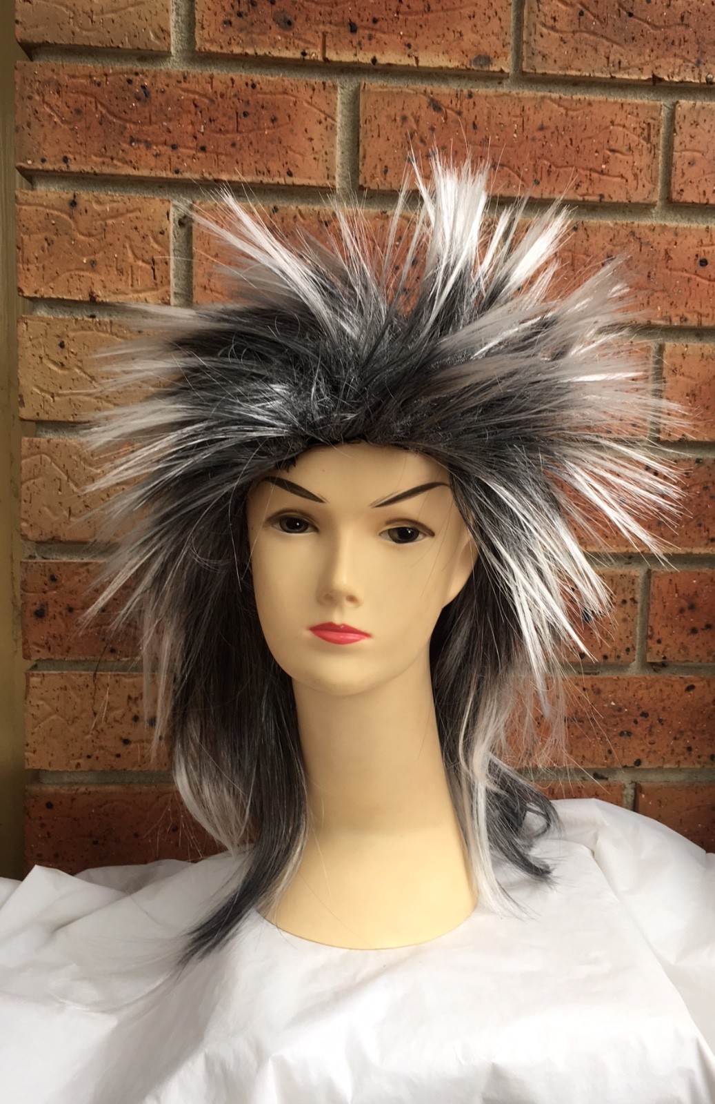 Long Silver SPIKY Wig Rock Punk 80s Fancy Dress Costume Bogan Mullet ...