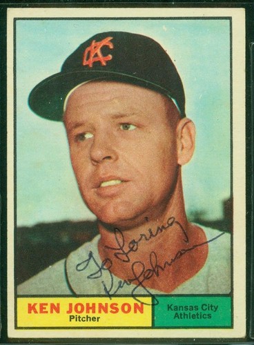 1961 Topps Card #24, Signed-Auto, Ken Johnson, Athletics, PSA/DNA w/LOA ...