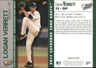 Logan Verrett 2012 MultiAd Savannah Sand Gnats #24 RC FREE SHIP ...