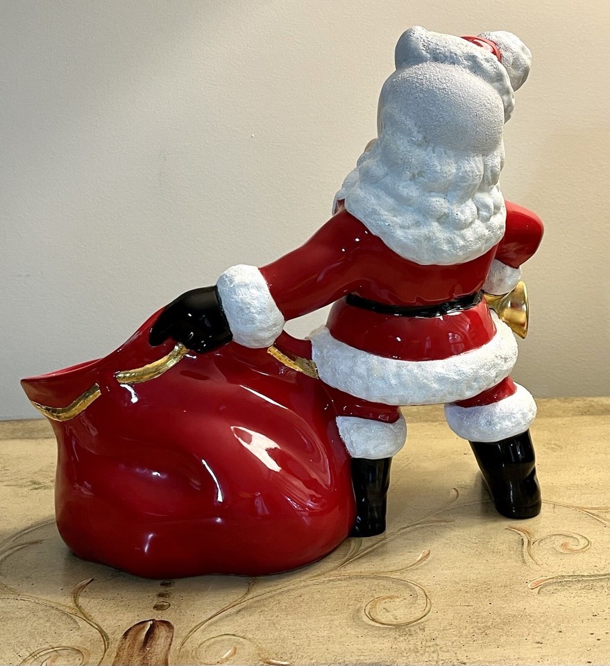 Atlantic Mold Ceramic Large Glazed 12” Santa Claus w/Bag Toys-22k Gold ...