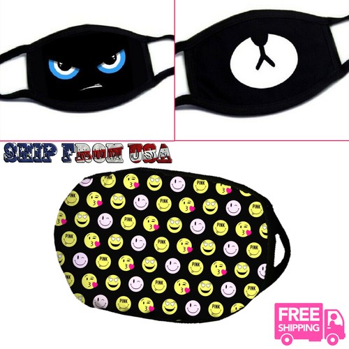 3 pcs Cute Emoji Mad Face Cartoon Bear Mouth Cotton Cloth Masks Face ...
