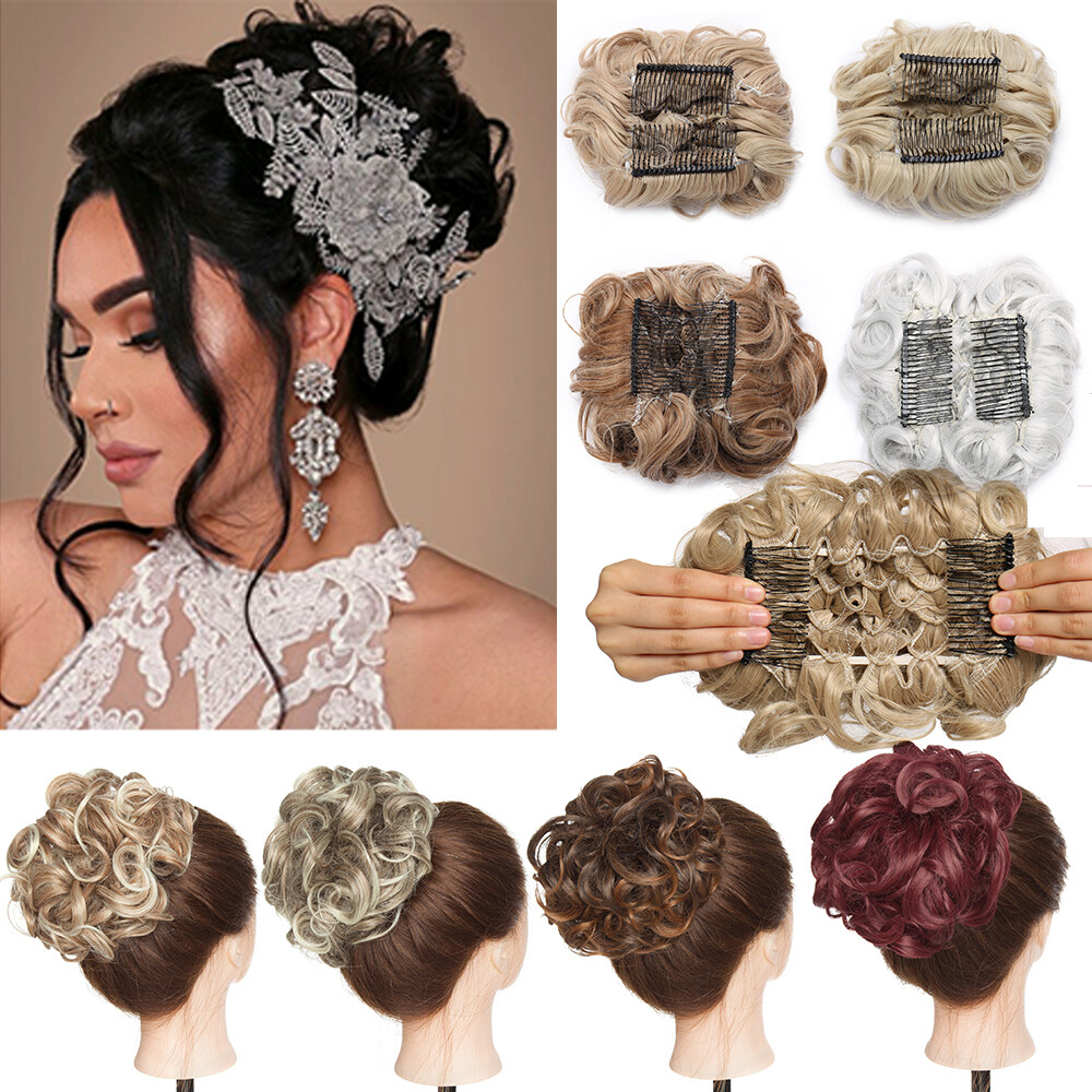 Large Curly Bun Chignon With Two Combs Clip In Synthetic Hair Extension ...