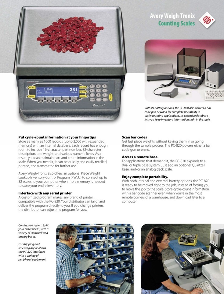 AVERY WEIGH-TRONIX BY QUARTZELL PC-820 DIGITAL BENCH SCALE 50LBS WITH ...